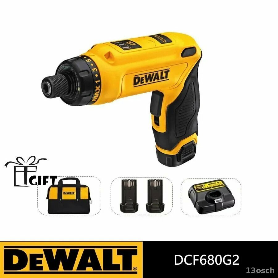 DEWALT Электрическая отвертка 7,2 В, с двумя батареями и сумка для инструментов, Складная перезаряжаемая литиевая аккумуляторная электрическая дрель-отвертка DCF680G2