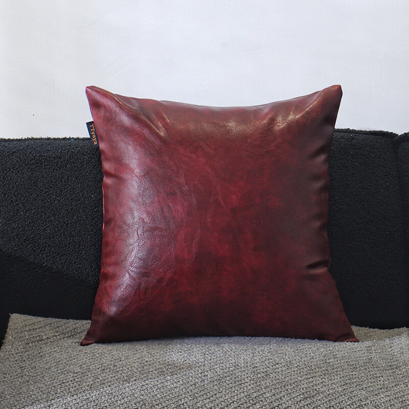 Однотонная ретро кожаная подушка PU ультратонкая мягкая кожа текстура коровьей кожи декоративная подушка для дивана с возможностью настройки