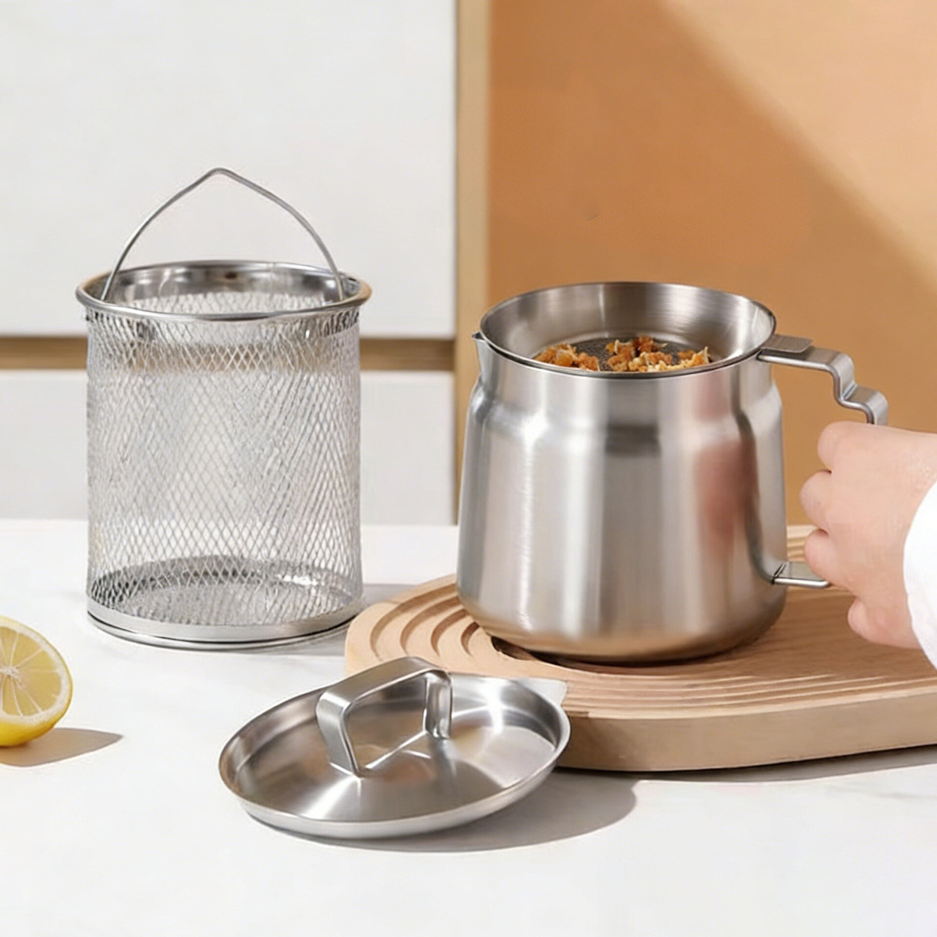 304 Нержавеющая сталь Фильтр для масла Кухонный фильтр Глубокая фритюрница Домашний резервуар для хранения масла Сепаратор масляных остатков Резервуар для сала Кросс-бордер