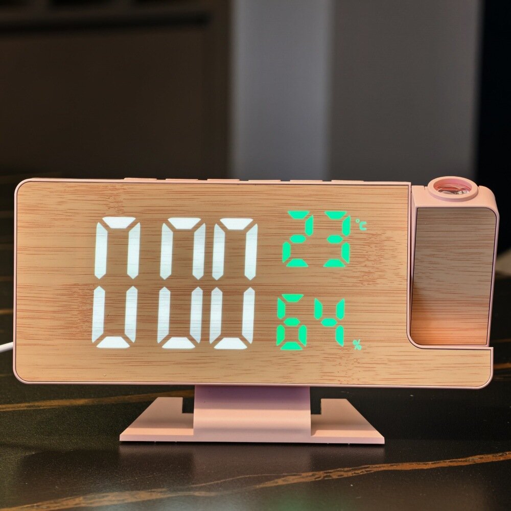 Большой экран LED-часов с бамбуковым деревянным корпусом, электронные бесшумные часы с отображением температуры и влажности, настольные проекционные часы.