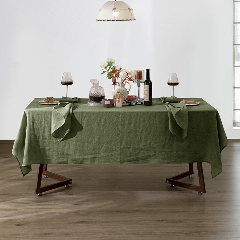 Скатерть из чистого льна с эффектом дождя, окрашенная в массе, однотонная, универсальная, прямоугольная, круглая, для обеденного стола, экспорт