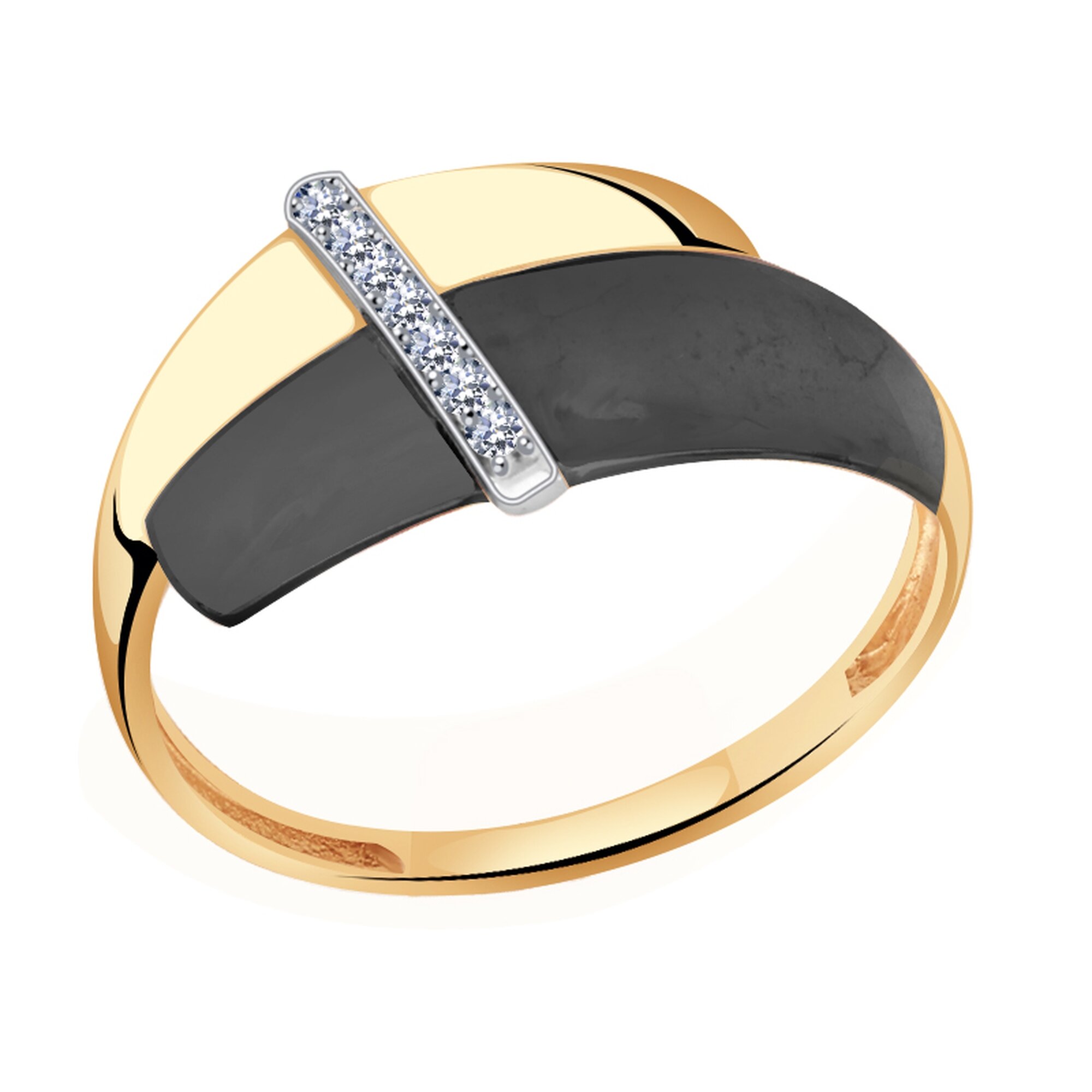 Кольцо широкое, дорожка, красное золото, 585 проба, фианит