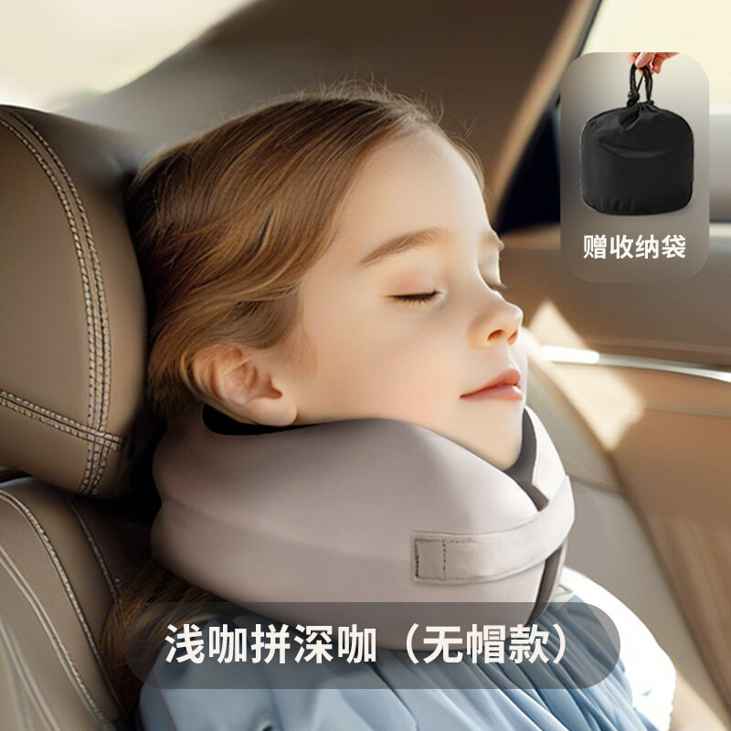 Детская U-образная подушка с капюшоном, подушка для шеи, портативная подушка для путешествий, поддержка шеи в самолете, подушка для сна с капюшоном для длительных поездок на автомобиле