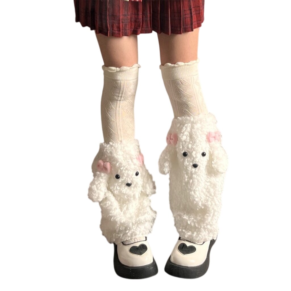 Cheerful Puppy Pattern Leg Warmers Thick Acrylic Fabric Cold Season Wear
