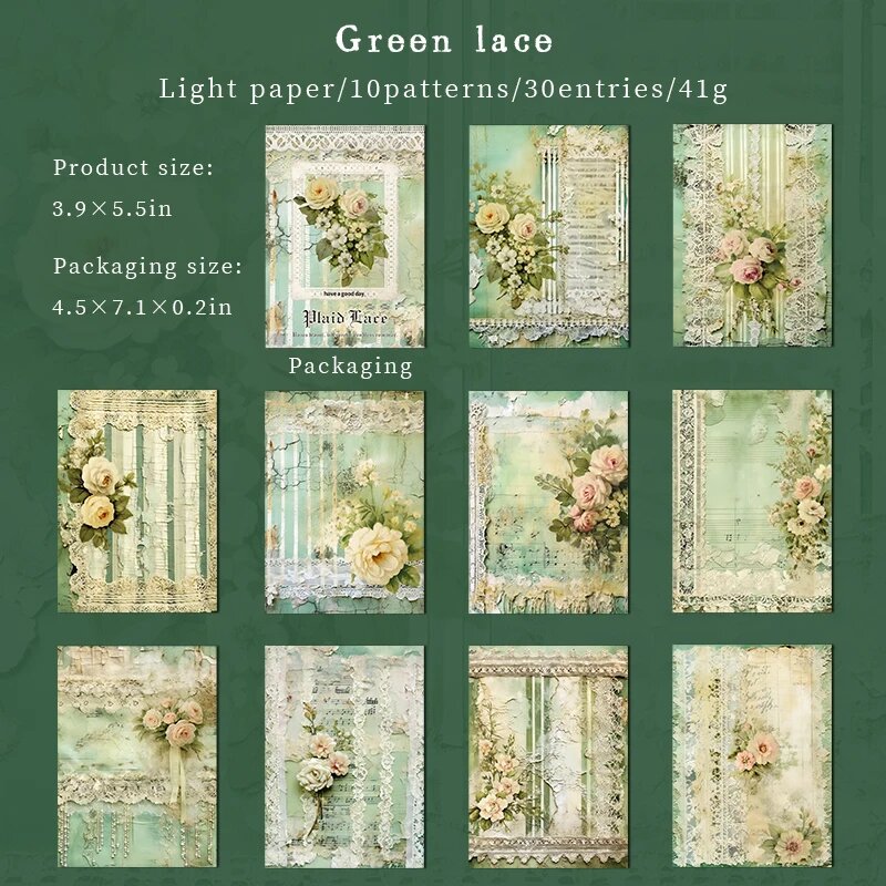 Yoofun бумага для скрапбукинга Green Lace, 30 листов, Цвет: d