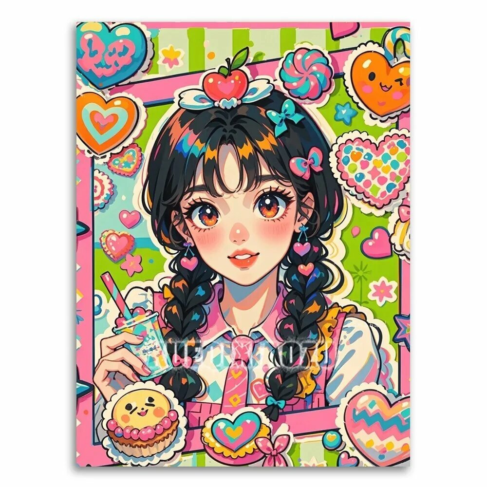 Алмазная вышивка Мультяшная девушка 30x40cm-AB Round, WE2734