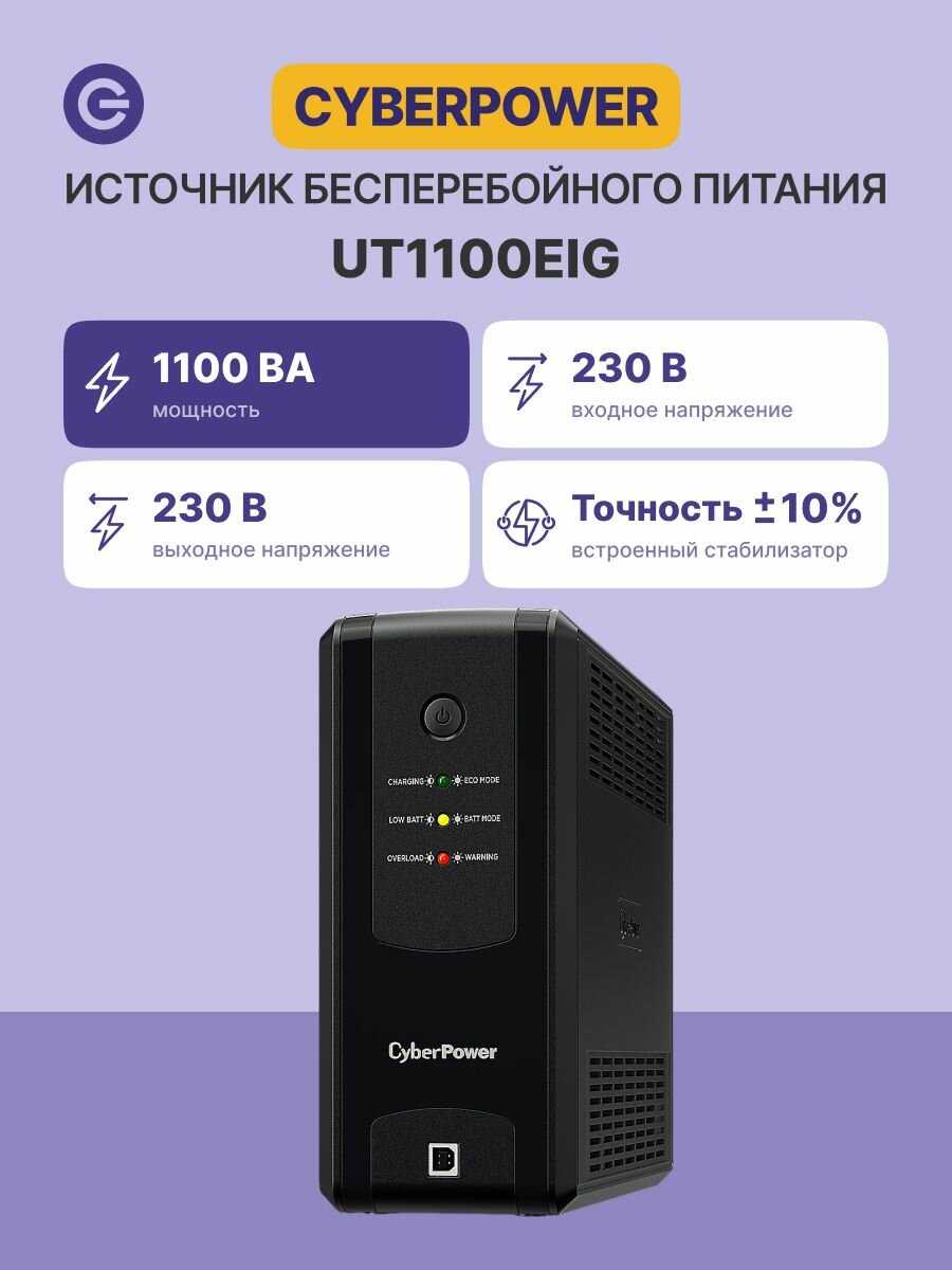 Источник бесперебойного питания CYBERPOWER 1100VA/660W (UT1100EIG)