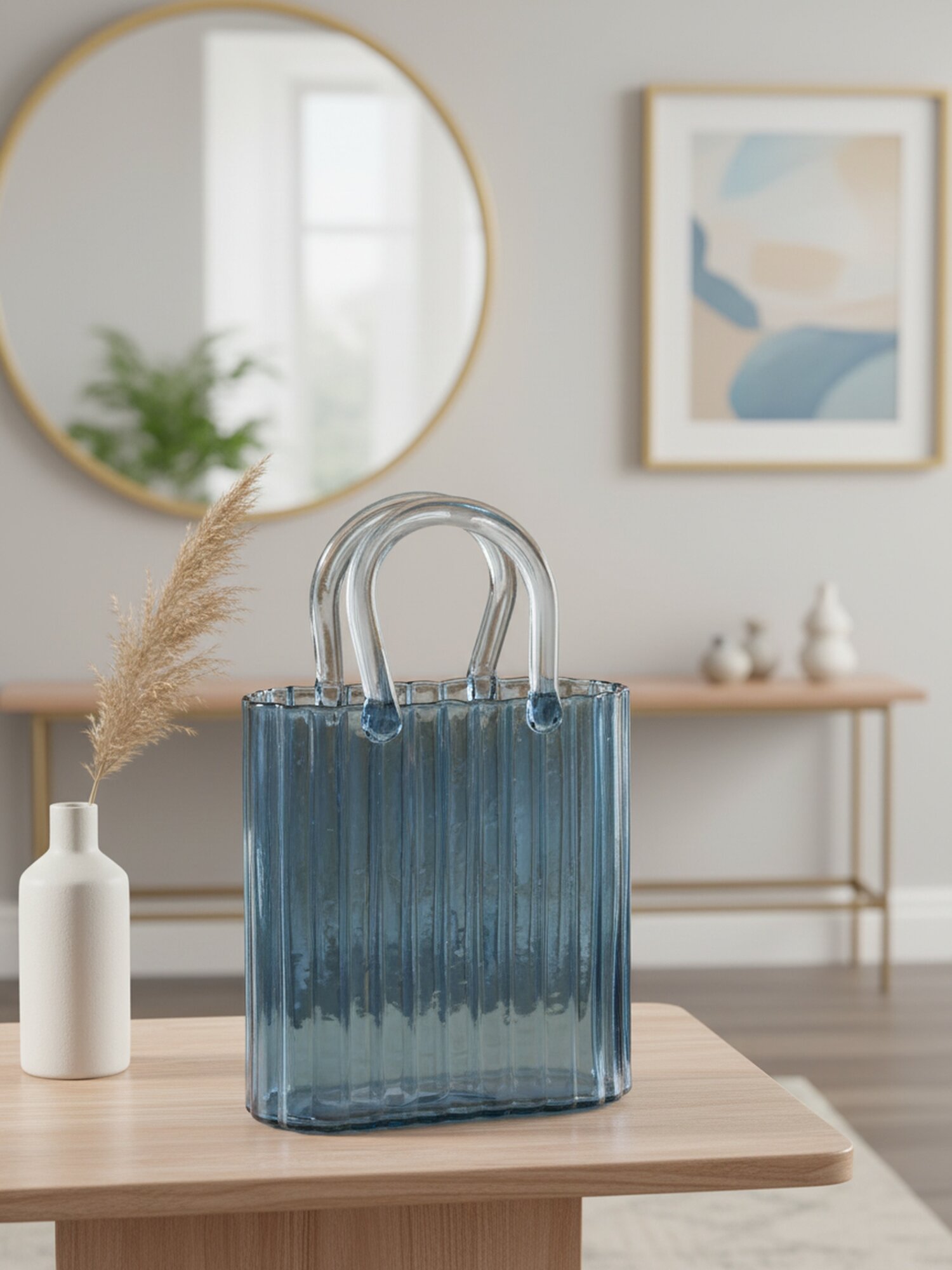 Ваза стеклянная настольная Сумочка Y4-11049, 19х10х27 см, голубая прозрачная для цветов и декора интерьера