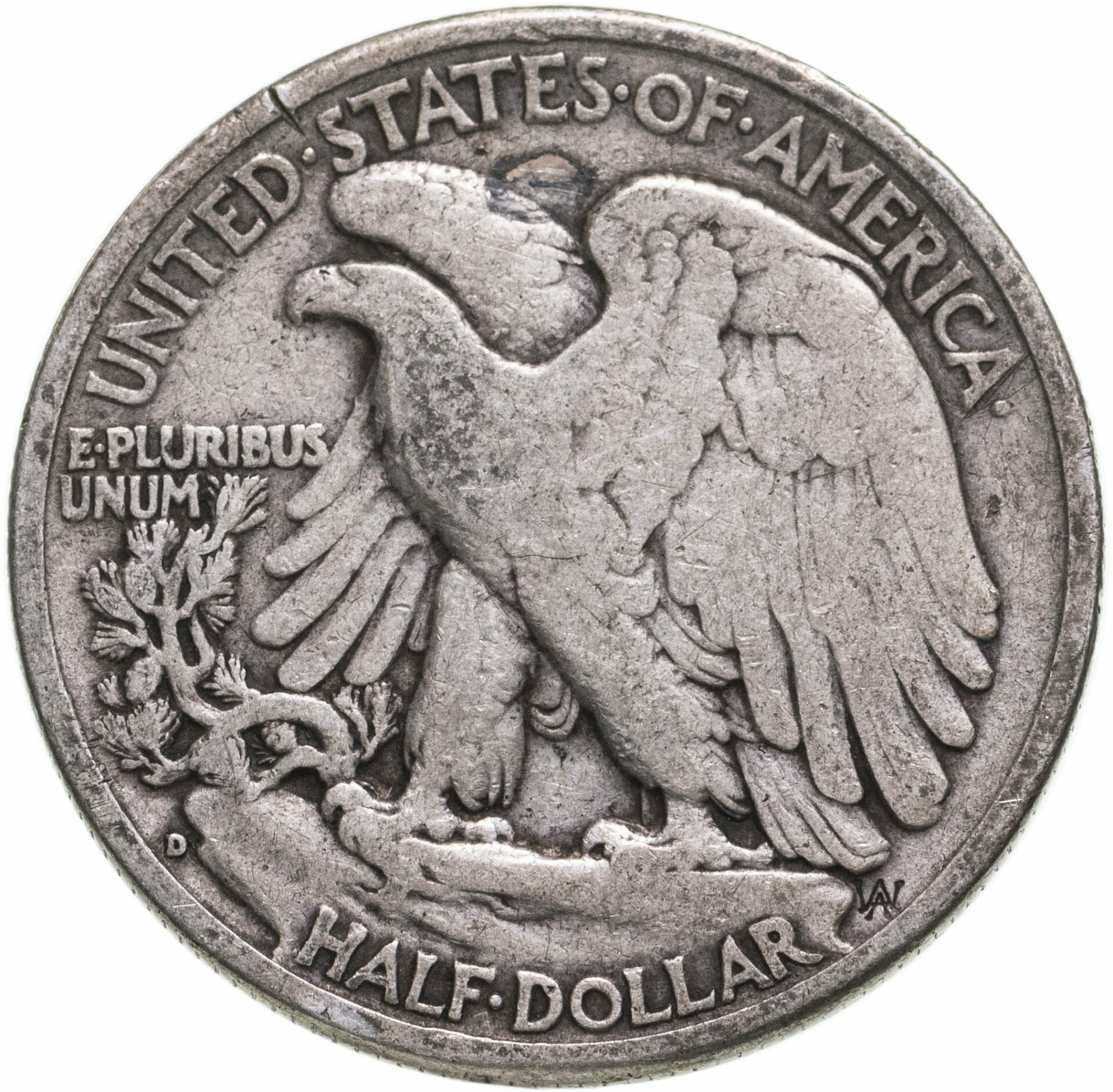 США 50 центов 1941 D Walking Liberty Half Dollar, Серебро 900, в сохранности VF