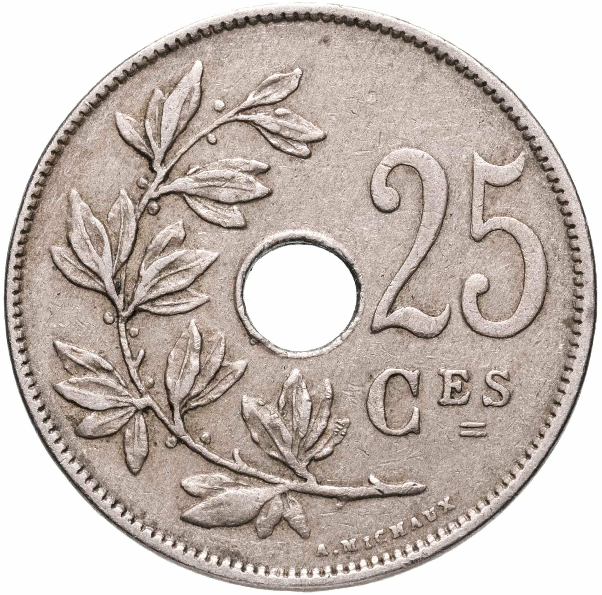 Бельгия 25 сантимов centimes 1929 Надпись на французском - 'ROYAUME DE BELGIQUE', Мельхиор медь-никель, в сохранности XF