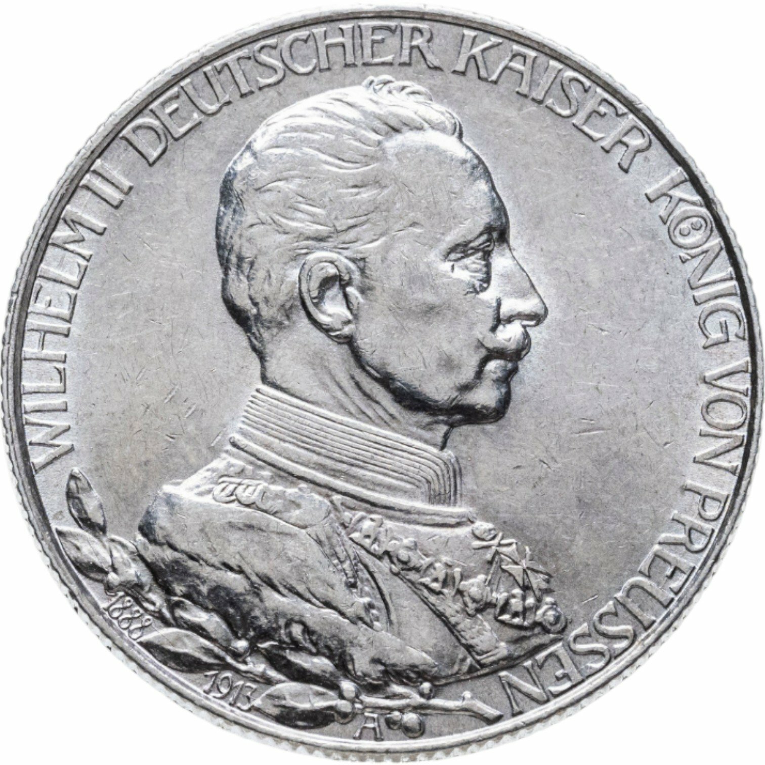 Германская империя Пруссия 2 марки 1913 "25 лет правления Вильгельма II", Серебро 900, в сохранности UNC