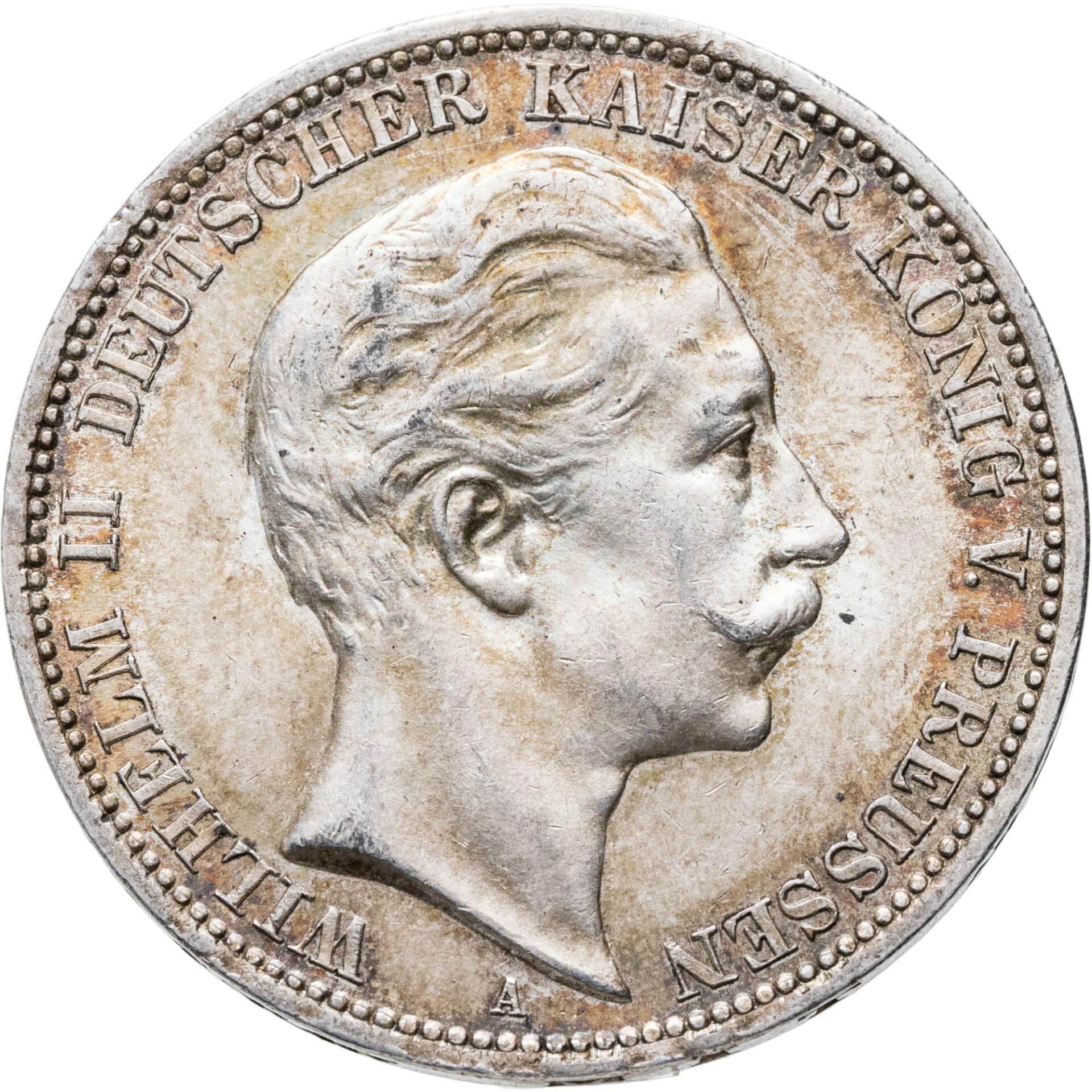 Германская Империя Пруссия 3 марки mark 1912 A, Серебро 900, в сохранности AU-UNC