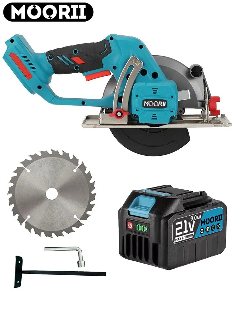 MOORII 6-дюймовая бесщеточная аккумуляторная дисковая пила 21В, 6850 об/мин, (9,0Ah, 1 акб(Li-Ion)