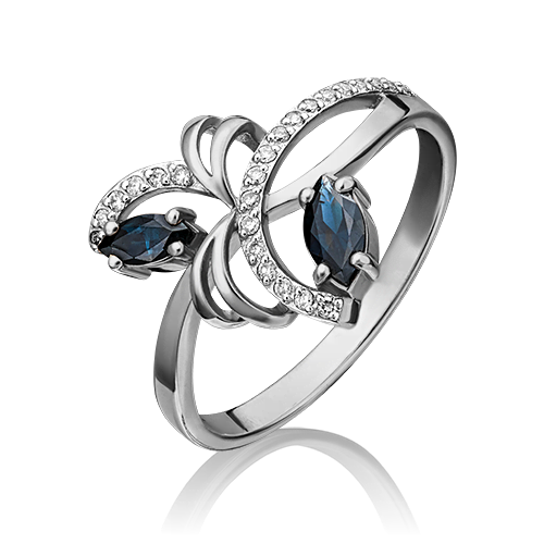 Кольцо, белое золото, 585 проба, сапфир, бриллиант