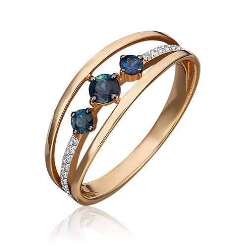 Кольцо, красное золото, 585 проба, сапфир, бриллиант