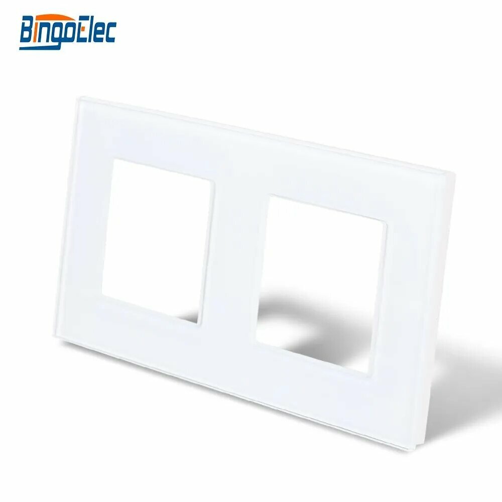 Рамка электроустановочная , Рамки розеток из стекла белый, 2 пост В комплекте металлическая пластина