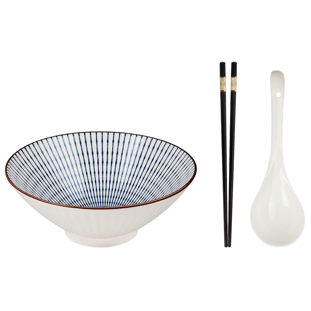 Тарелка суповая глубокая керамическая с ложкой и палочками для еды PERFECTO LINEA Ramen line (17-950002)