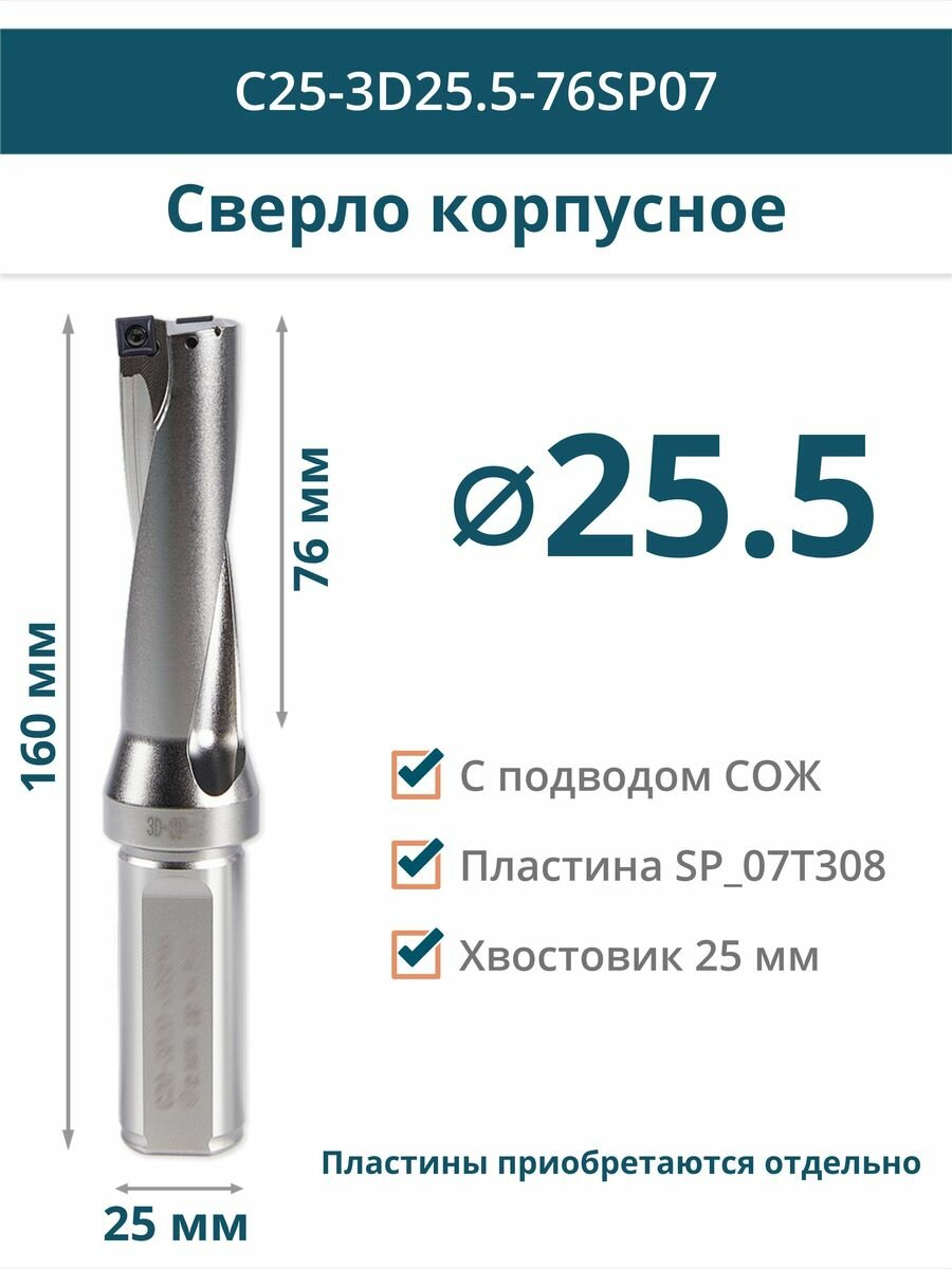 C25-3D25.5-76SP07 сверло корпусное 3D - 25.5 мм / сменная пластина SP_07T308