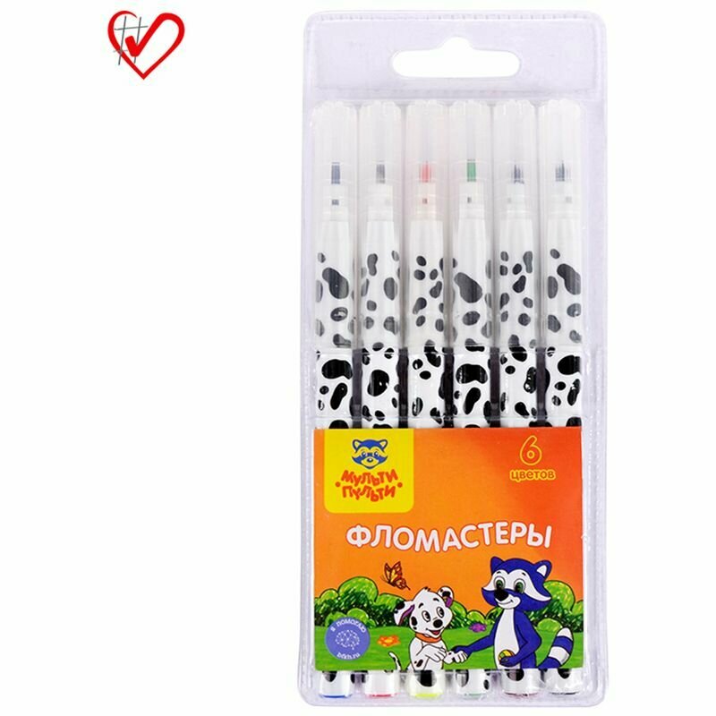 12 шт. Фломастеры Мульти-Пульти "Енот и далматинцы", 06цв, смываемые, блистер