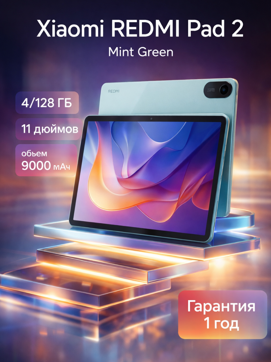 Планшет 11" Xiaomi REDMI Pad 2, Память 4/128Gb Mint Green, Зеленый