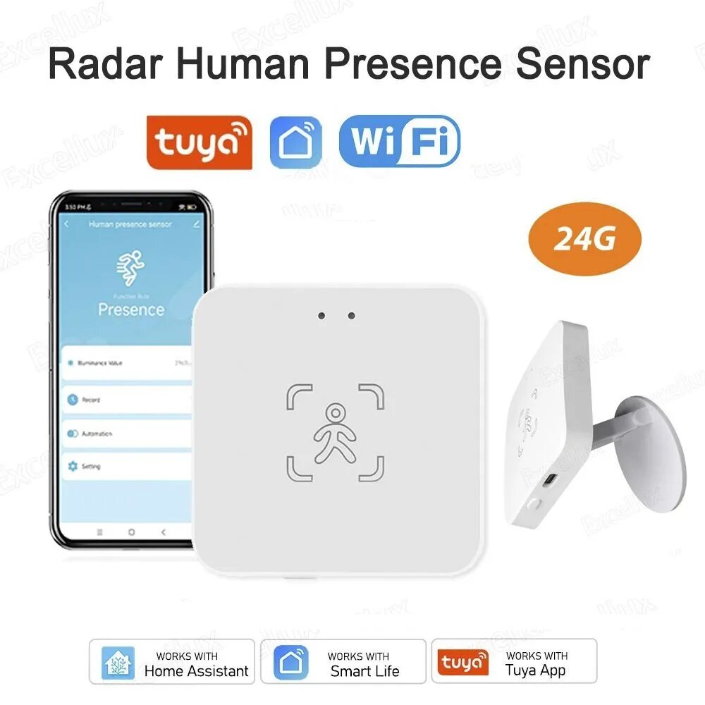 Умный датчик света и движения Wifi, Tuya Smart Life, 24G MmWave Радар Датчик присутствия человеческого тела