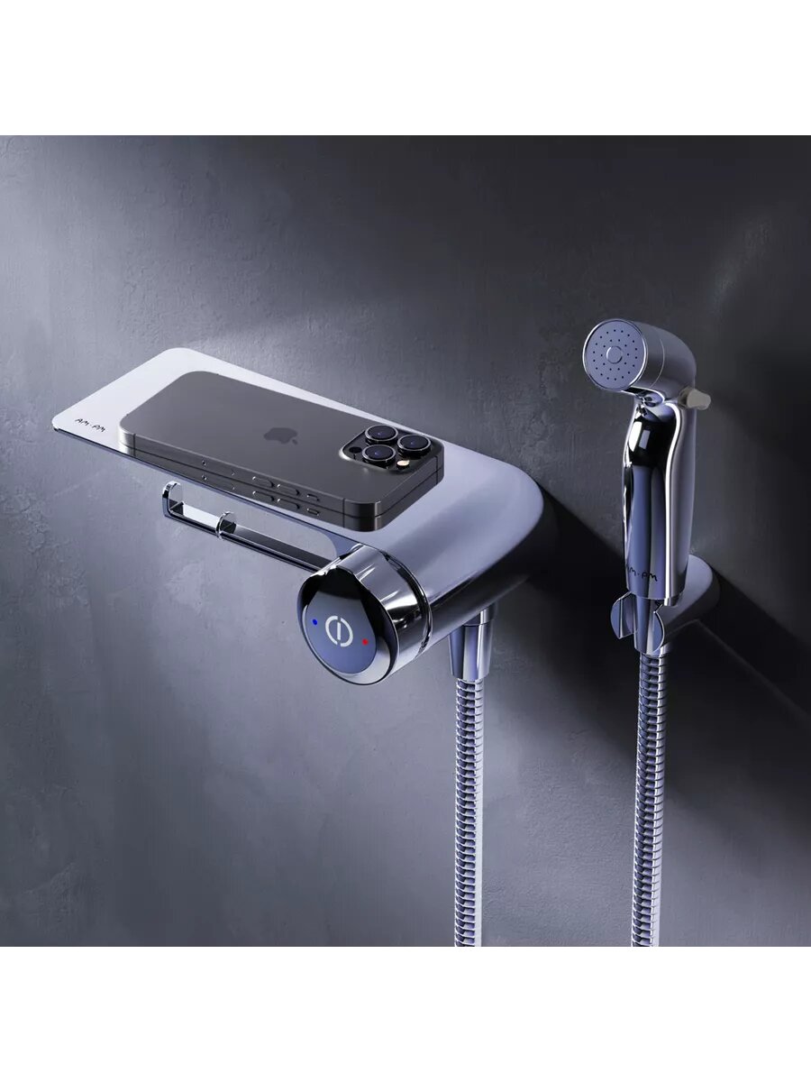 Гигиенический душ со смесителем AM.PM X-Joy, TouchReel полка, держатель для бумаги, крючок