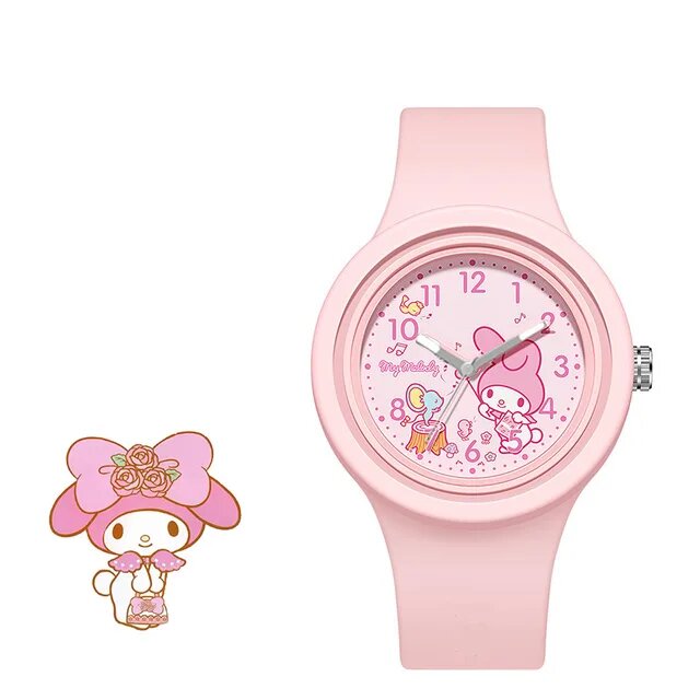 Часы Sanrio Cinnamon Dog Watch, Kolomi Hello Kitty с силиконовым ремешком, кварцевые, повседневные, с мультяшным рисунком и мелодией, подарок на день рождения для девочек и детей.