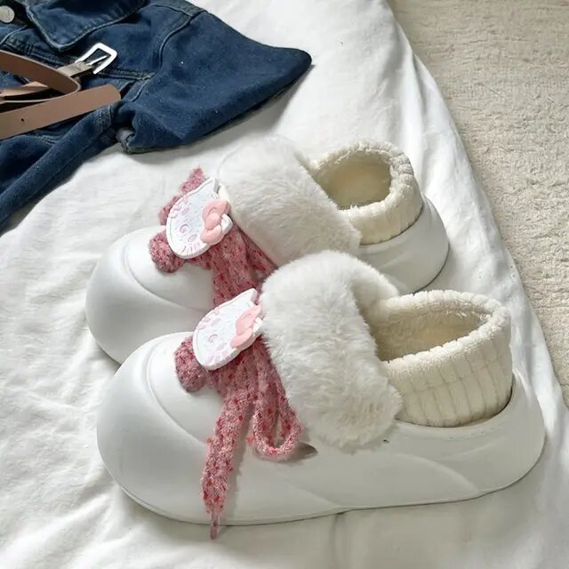 Sanrio Hello Kitty/мультяшные хлопковые тапочки, женские зимние домашние теплые толстые бархатные хлопковые тапочки, корейская версия, милые тапочки для девочек