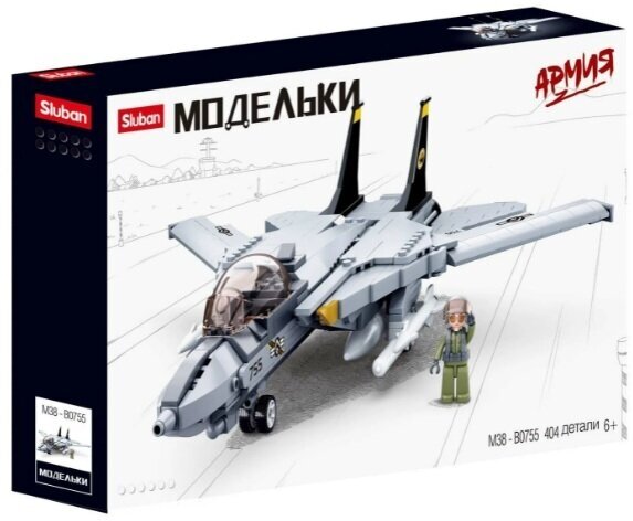 Конструктор SLUBAN Модельки M38-B0755 Американский истребитель F-14 (404дет, 1фиг, 36,2см)