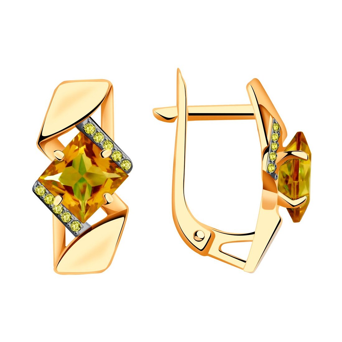 Серьги, золото, 585 проба, фианит, ситалл