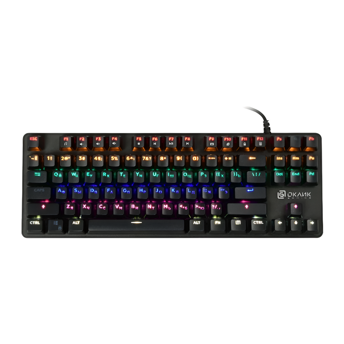 Клавиатура Oklick 969G SHOTGUN черный, проводная, игровая, 87 клавиш, 1,5 м кабель