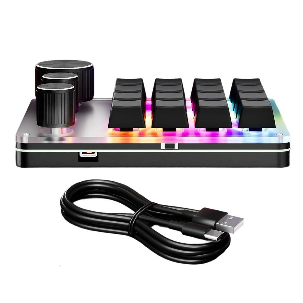 Макро-клавиша USB-C, 16 клавиш, 3 энкодера, сменные переключатели, Черный