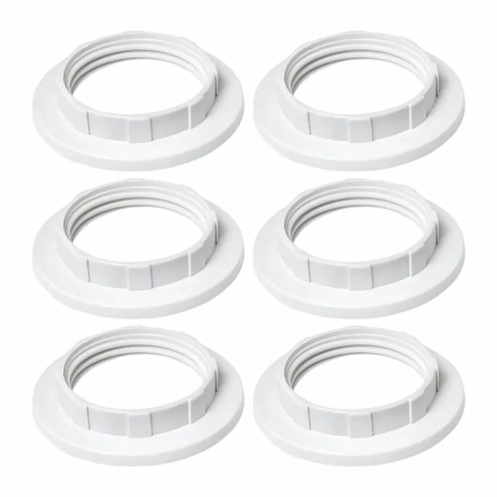 Комплект из 6 белых фиксирующих колец из полипропилена для абажуров настольных ламп, огнестойкие и термостойкие, для надежного крепления плафонов.