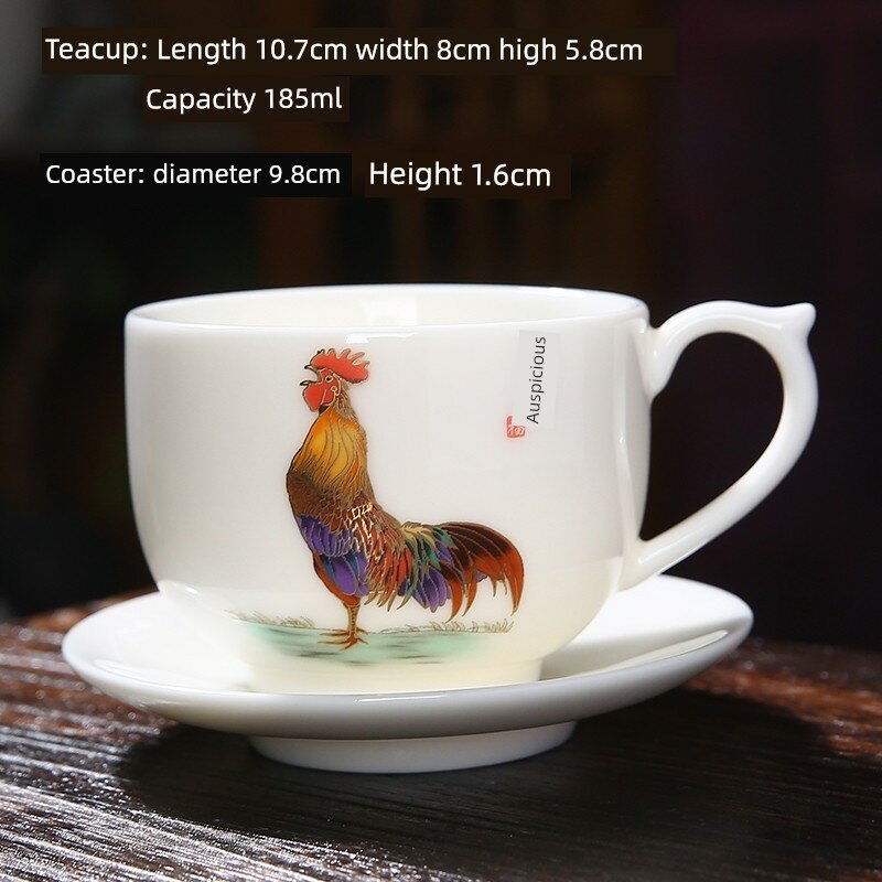 Петух большая мастер-чашка, чайная чашка, одна чашка, баранина, жир, нефрит, белый фарфор, кофейная чашка с ручкой,
