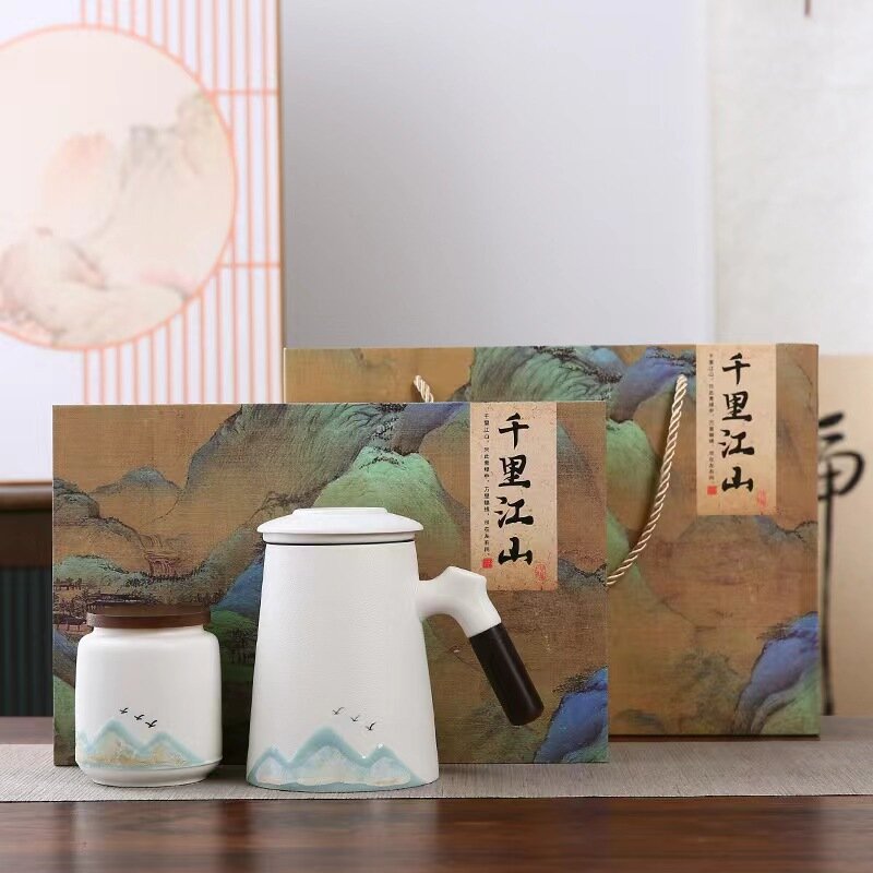 Подарочный набор белых керамических чашек для офиса с металлической банкой для бизнес-подарков и личного использования