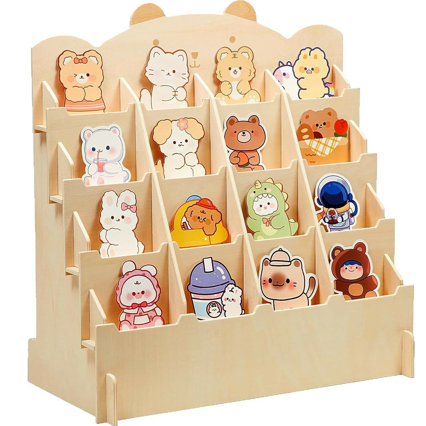 Деревянная стойка для хранения наклеек, настольный органайзер для наклеек, стойка для демонстрации наклеек, органайзер для детских книг, деревянная 4-х уровневая стойка для хранения