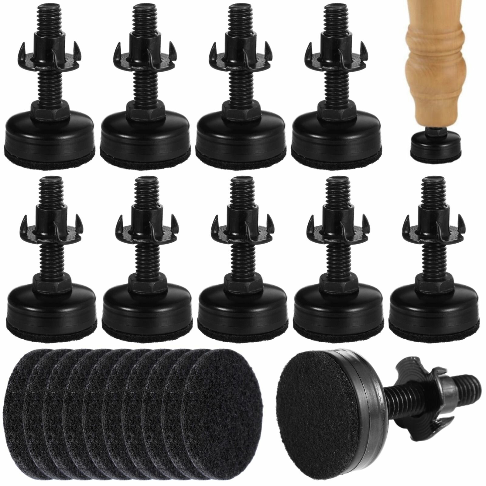 Комплект регулируемых ножек с войлочными накладками для мебели (3/8-16 резьба, 20 шт) столы, барные стулья, шкафы