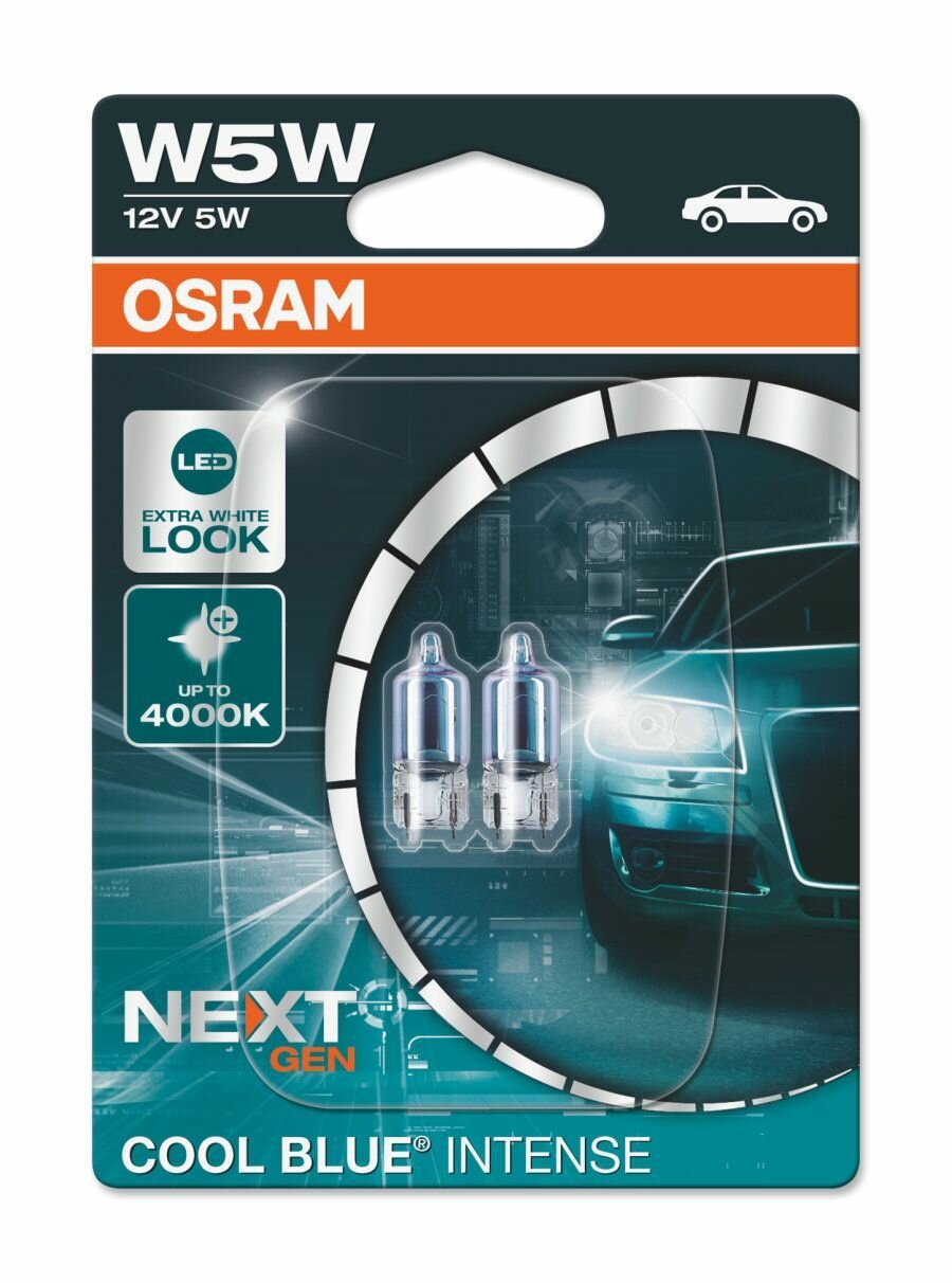 Лампа 12V W5W 5W W2,1x9,5d 4000K OSRAM COOL BLUE INTENSE 2 шт. блистер 2825CBN-02B