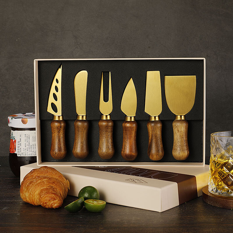 Набор ножей для сыра из нержавеющей стали с ручкой из акации, нож для джема и масла, лопатка, подарочная коробка, набор ножей и вилок для сыра