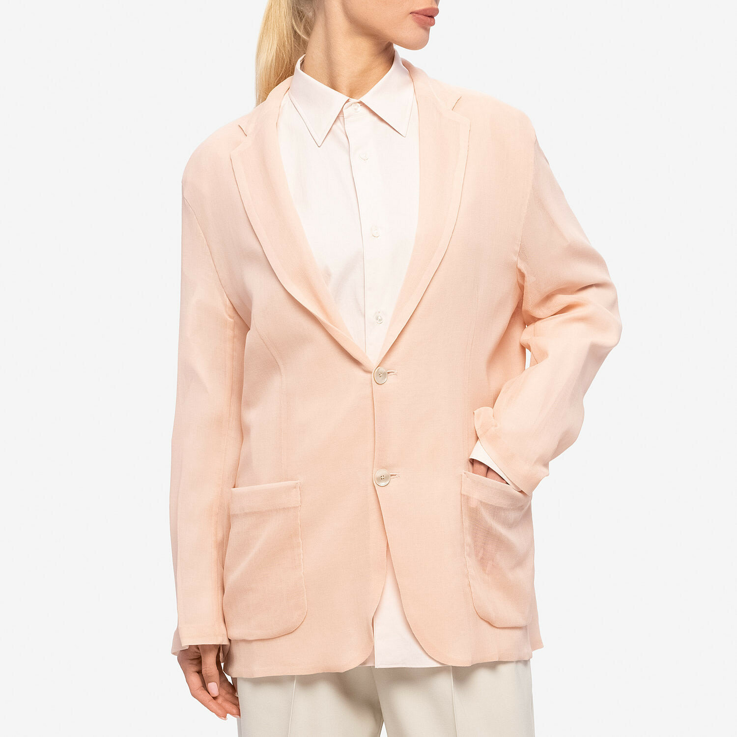 Рубашка AURALEE РУБАШКА AURALEE WOOL RECYCLE POLYESTER LENO SHEER JACKET, размер 2, light pink — фото 1