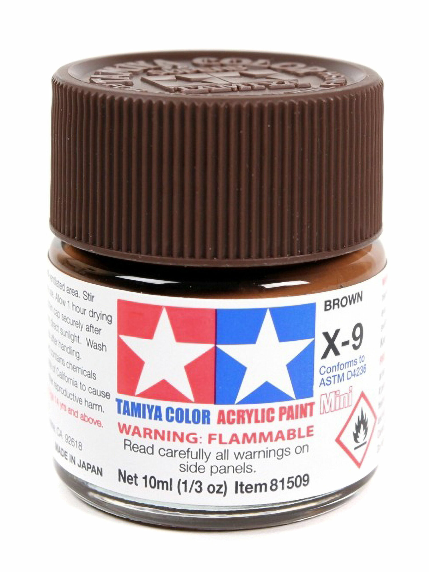 Краска акриловая Tamiya Color X-9 Brown 81509 коричневая глянцевая, 10 мл