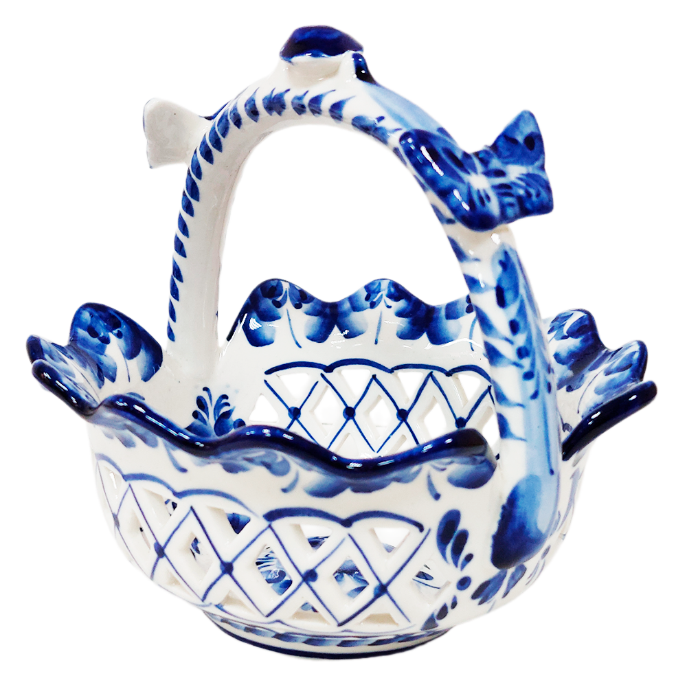 Фарфоровая конфетница, "Корзинка Бабочки", Ручная работа, (Гжель)