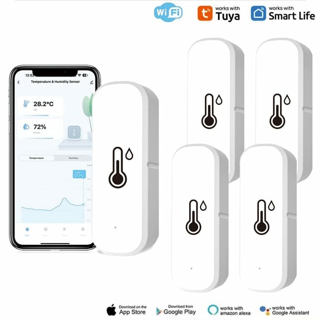 Smart Temperature Sensor: Wi-Fi Connected with Mobile App for Remote Monitoring Wireless Hygrometer - Precise Humidity Readings for Home Protection Indoor Climate Monitor in 4-Pack for Multiple Rooms