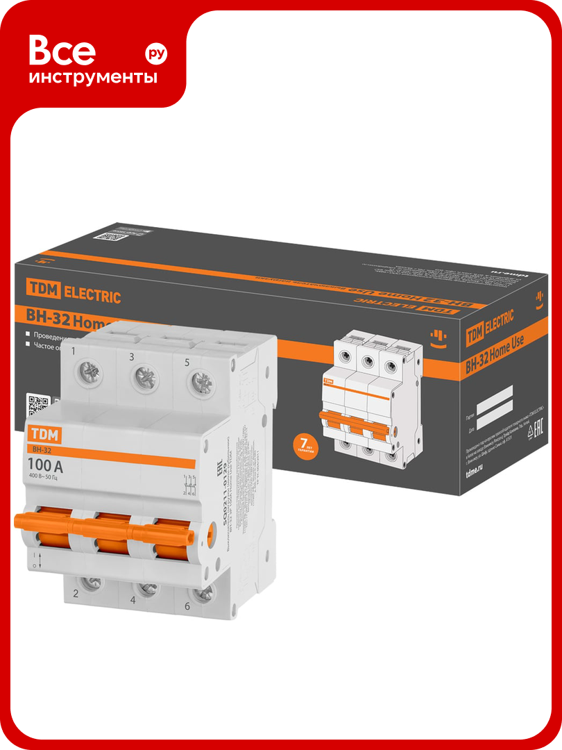 Выключатель нагрузки TDM ELECTRIC (мини-рубильник) ВН-32 3P 100A Home Use SQ0211-0129