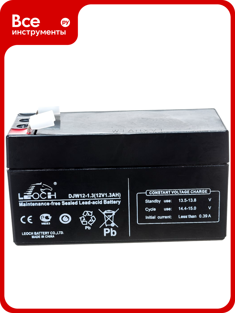 Аккумулятор для ИБП Leoch DJW12-1.3, 12В, 1.3 Ач, AGM, обратная полярность, размеры 52x97x43 мм, вес 0.57 кг, тип клемм
