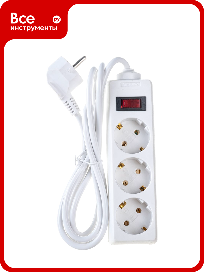 Удлинитель ExeGate EC-3-1.8W 3 евро с заземлением, 1.8м, выключатель с подсветкой, белый 279346