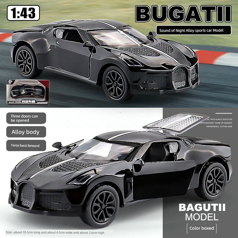 Bugatti Дай-каст алюминиевая модель автомобиля - черный цвет 1:18 масштаб коллекционная игрушка для детей