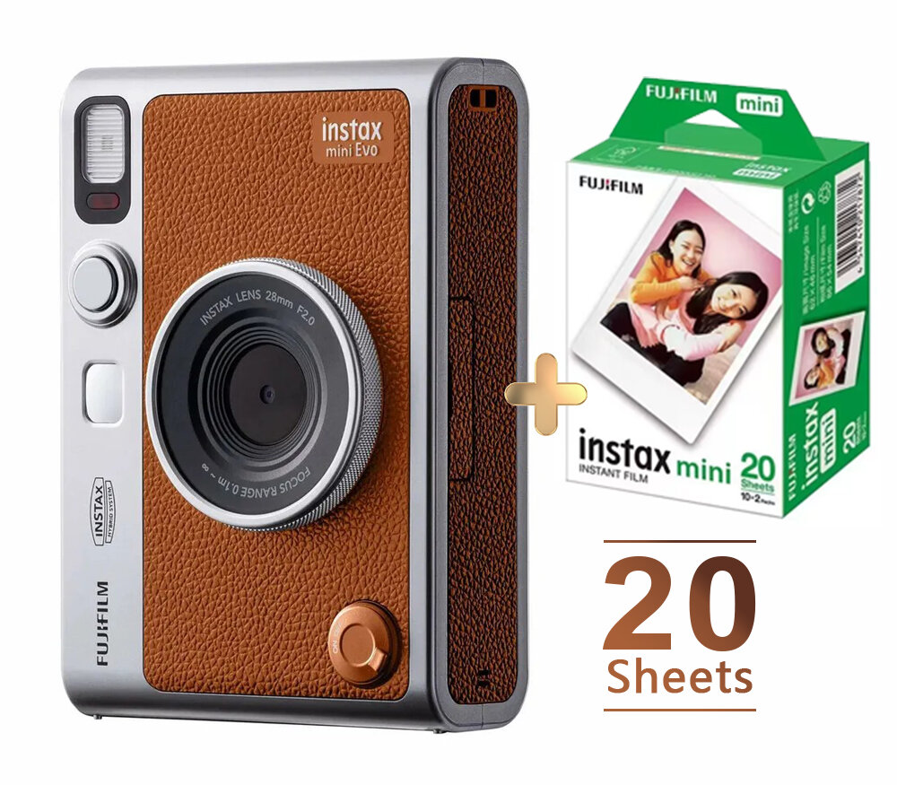 Фотоаппарат Fujifilm Instax Mini EVO коричневый+Fujifilm Instax Mini 20 шт - коричневый цвет