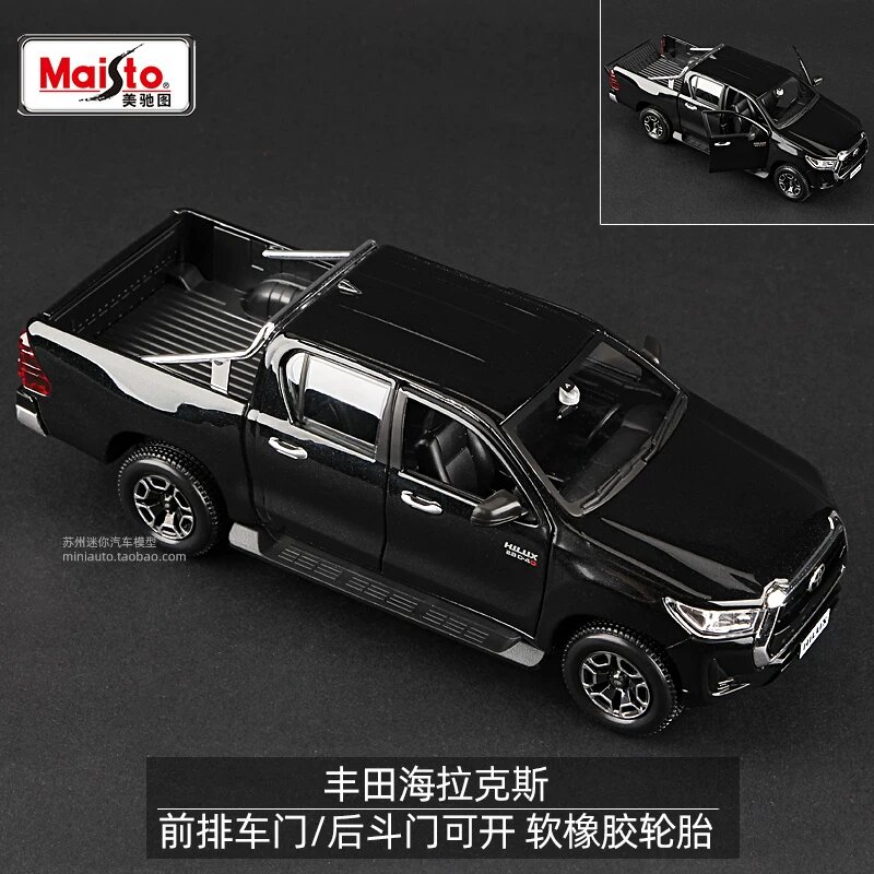 Модель пикапа Toyota Hilux в черном цвете, 1:27 масштаб, алюминиевый литьевой коллектор, подарок для любителей
