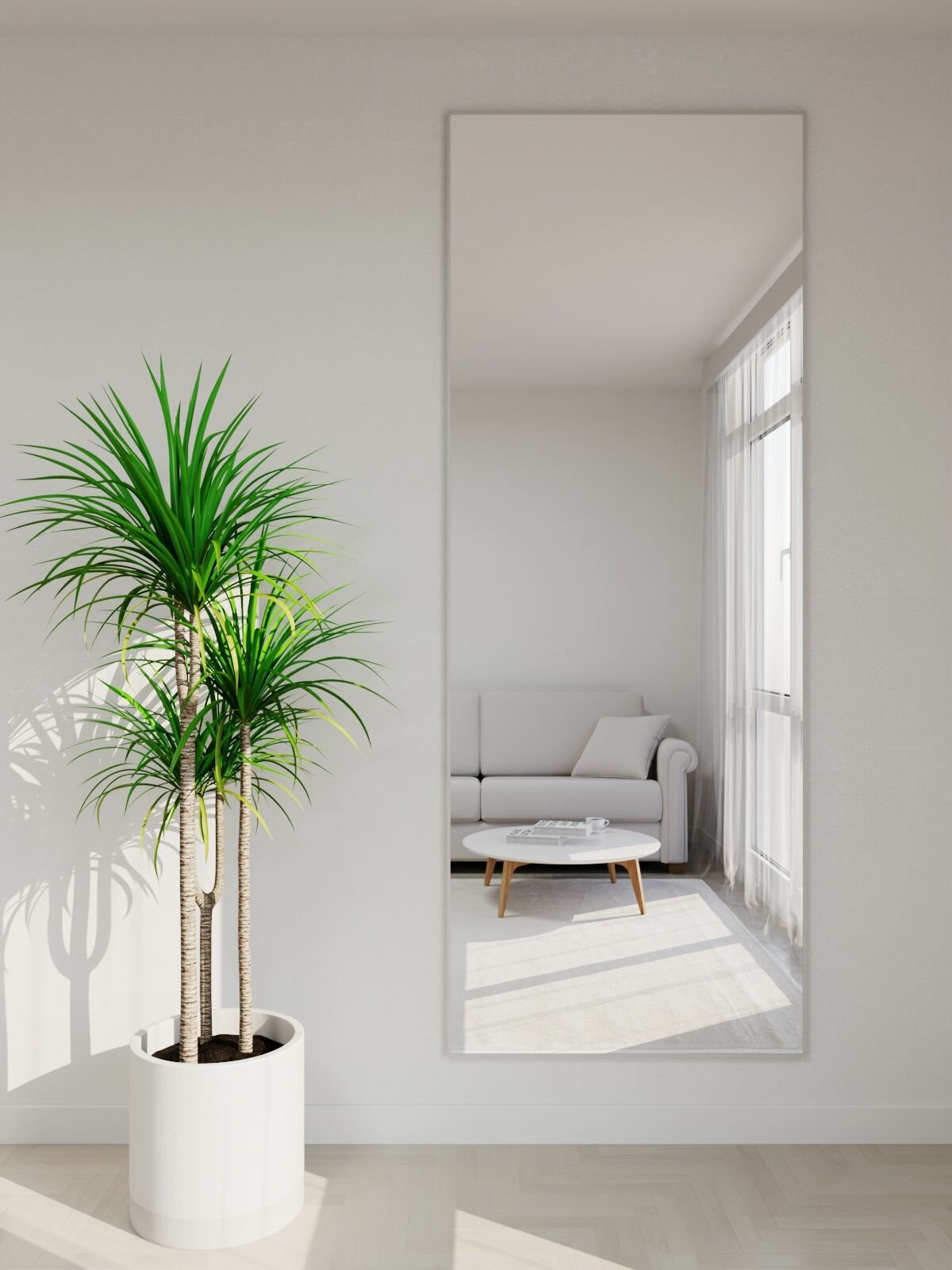 Зеркало настенное 230х90 см. серебро в алюминиевой раме интерьерное BLX MIRROR